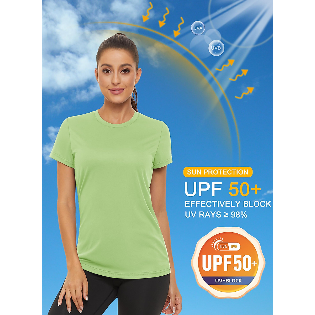 MAGCOMSEN Tennis Shirts for Women Dry Fit Tshirts Shirts Short Sleeve Rash Guard Uv Shirts for Women Sun Protection Running Tops Light Green,S