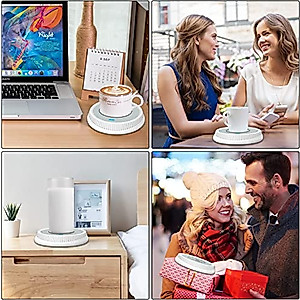 Hot Coffee Warmer Mug Heater: Electric Smart Beverage Cup Warmer Plate with Automatic Switch Gravity Sensor for Desk (Bright White)