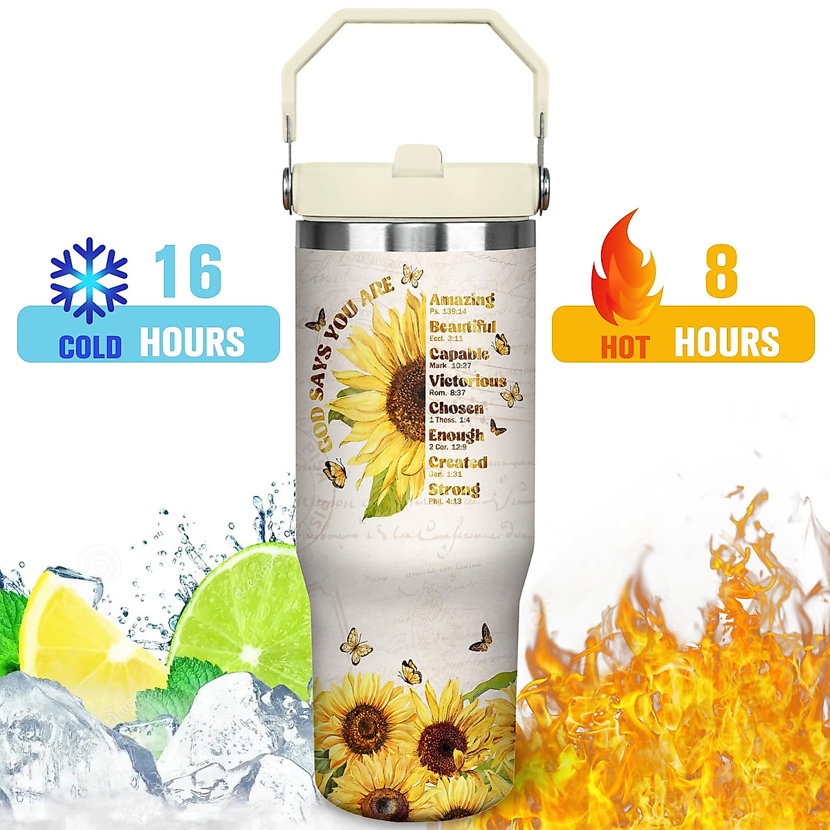 soeufnwhf Christian Gifts for Women, Inspirational Religious Gifts, Sunflower 30 oz Christian Tumbler with Handle Stainless Steel Insulated Bible Faith Cups Mugs Water Bottle