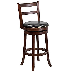 Flash Furniture Becca 30'' High Cappuccino Wood Barstool with Single Slat Ladder Back and Black LeatherSoft Swivel Seat