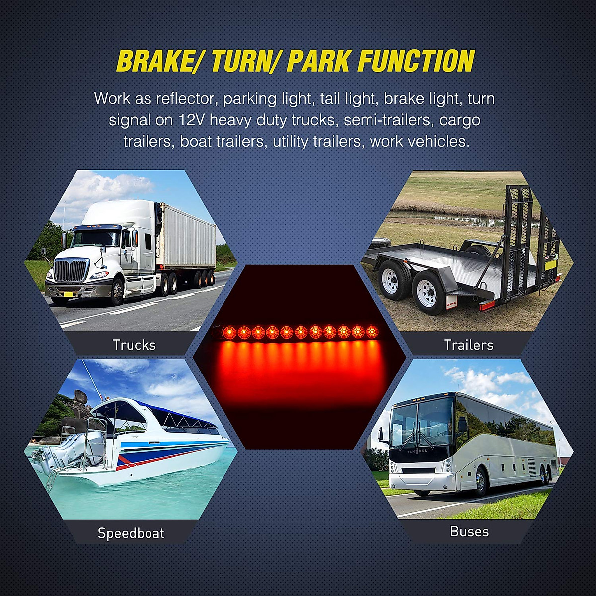 Nilight 2PCS 16Inch 11 LED Red Trailer Light Bar for Park Stop Turn signals Tail Brake Light DOT Compliant IP65 Waterproof Truck Trailer Marker ID Bar, 2 Years Warranty