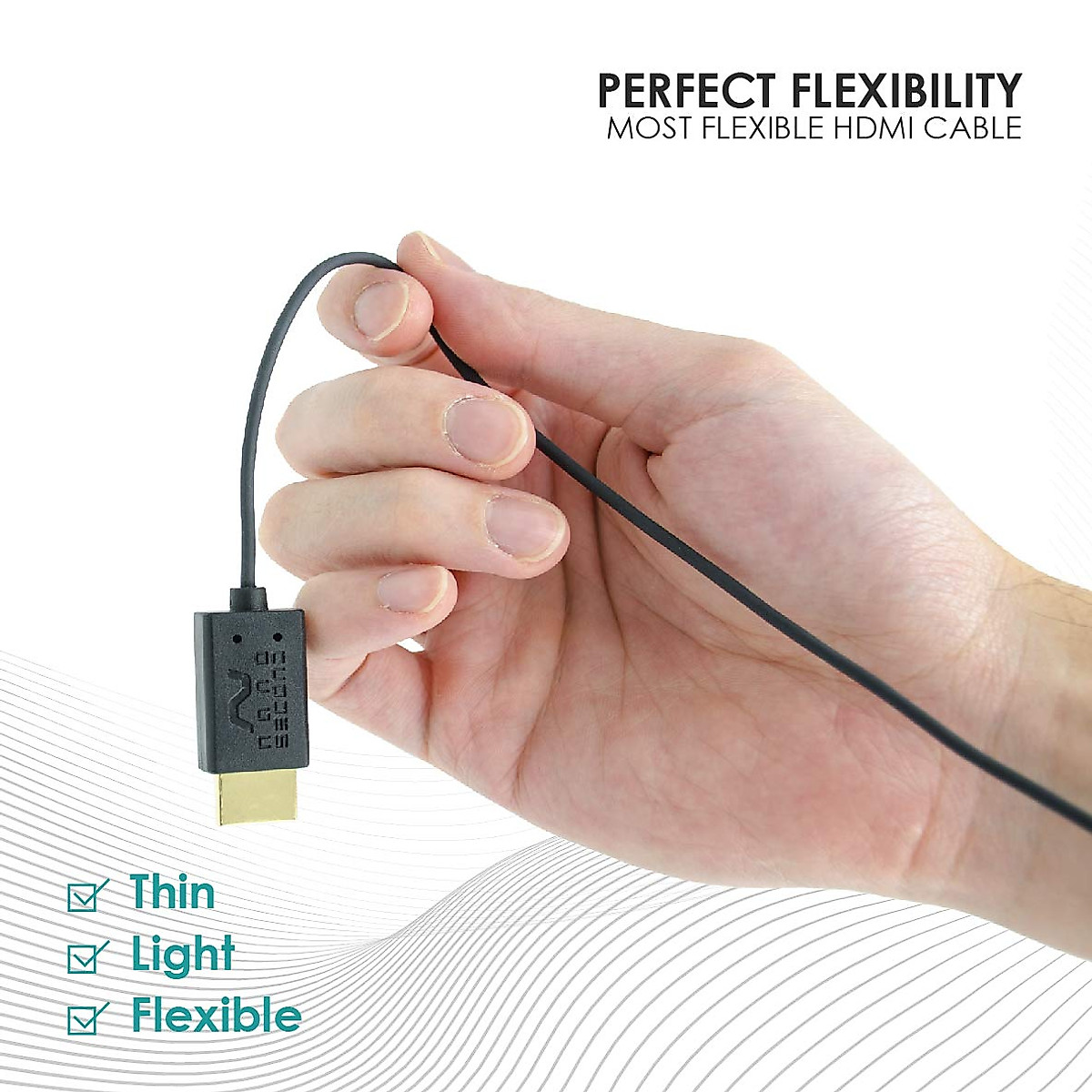 Nanosecond Extreme Slim 2.6' HDMI Cable - World's Thinnest and Most Flexible HDMI Cable. (2.6 Ft / 0.8m) High-Speed Supports Full 1080P, 4K, UltraHD, 3D, Ethernet, and Audio Return Channel