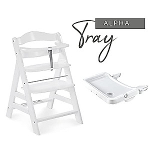Hauck Alpha Removable Non Slip High Chair Table Tray with Adjustable Depth, Compatible w/Wooden Grow-Along Alpha+ and Beta+, Accessory Only, White