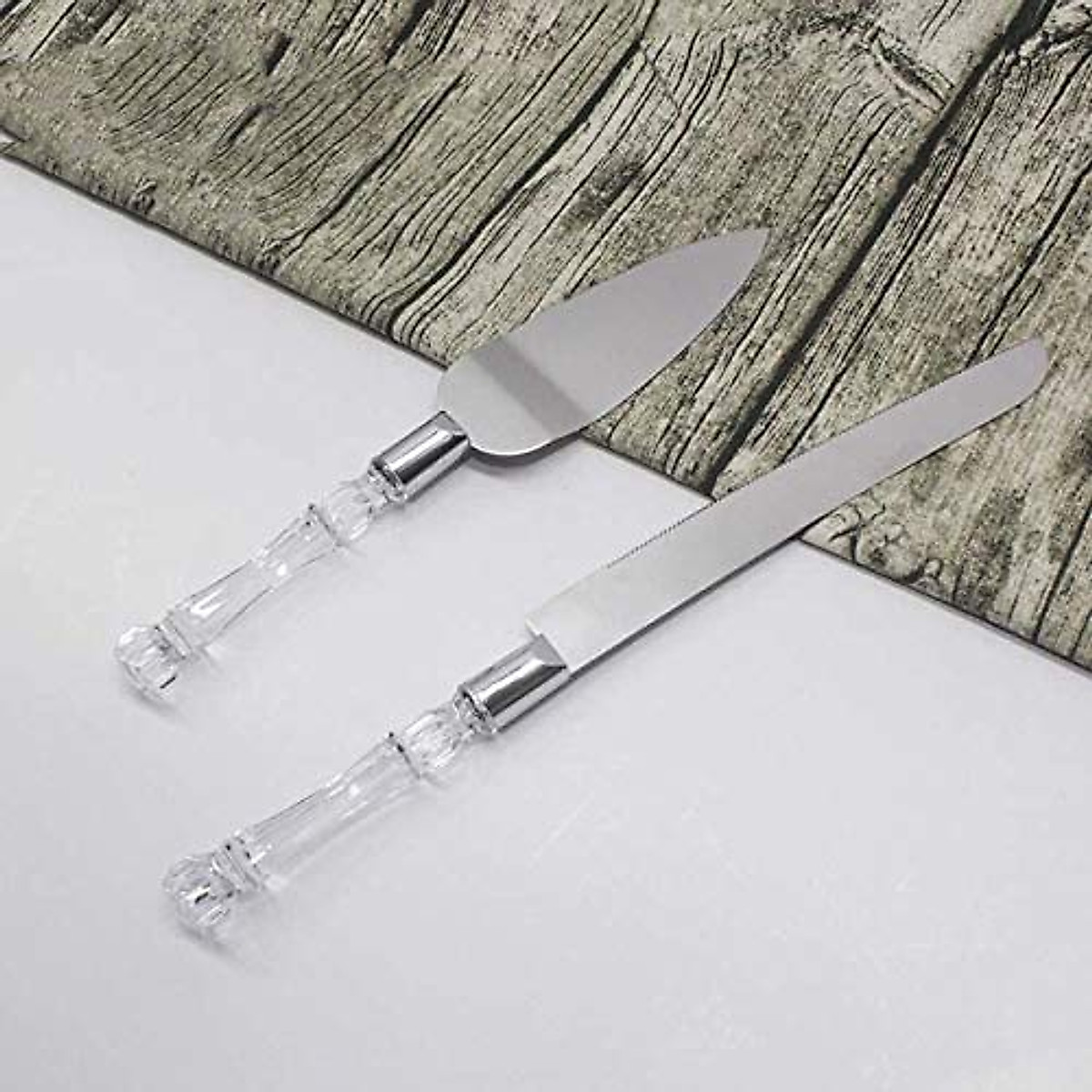 BalsaCircle Silver and Clear Cake Knife and Server Set with Crystal Handles - Wedding Reception Events Home Party Tableware Supplies