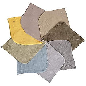 Muslin Bandana Bibs, Soft Absorbent 2 Layers Drool Bibs with Adjustable Snap Closure, Multi-Use Scarf Bibs for Heavy Droolers Baby Girls Boys Unisex Newborns Infants Toddlers (8 Solid color)