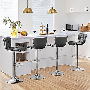 Yaheetech Bar Stools Set of 4, Island Chairs Shell Back, PU Leather Adjustable Barstools, Swivel Barstools with Footrest for Home Kitchen, Grey