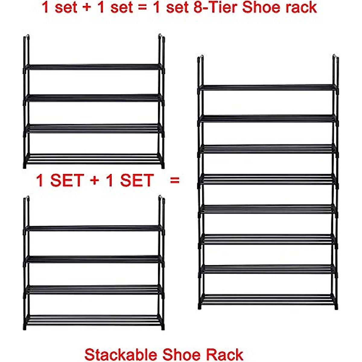 SOONEEDEAR 4-Tier Shoe Rack Metal Shoe Tower 20-Pair Shoe Storage Organizer Unit Entryway Shelf Stackable Cabinet Stackable Shoe Tower Durable Metal Shelves