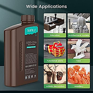 SUNLU 3D Printer Resin, 1000g ABS-Like High Toughness Resin for 4k/6k/8k LCD/DLP/SLA Resin 3D Printer, 405nm UV Curing 3D Printing Resin, Good Resistance, Non-Brittle & High Precision, Grey 1000g
