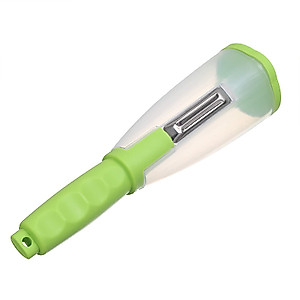 Vegetable Peeler with Container, Stainless Steel Multi-function Storage Type Peeling Knife Potato Peeler with Non-slip Comfortable Handle for Kitchen, Household Tool, Fruit, Salad(Green)