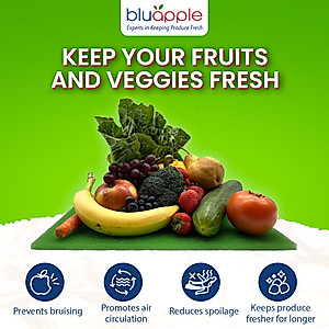 Bluapple FreshMats 4-Pack, 12" x 15" Cuttable, Washable, & Reusable Sponge Refrigerator Fruit & Vegetable Shelf Liner to Keep Produce Fresh Longer, Anti-Bruising, Promotes Air Circulation