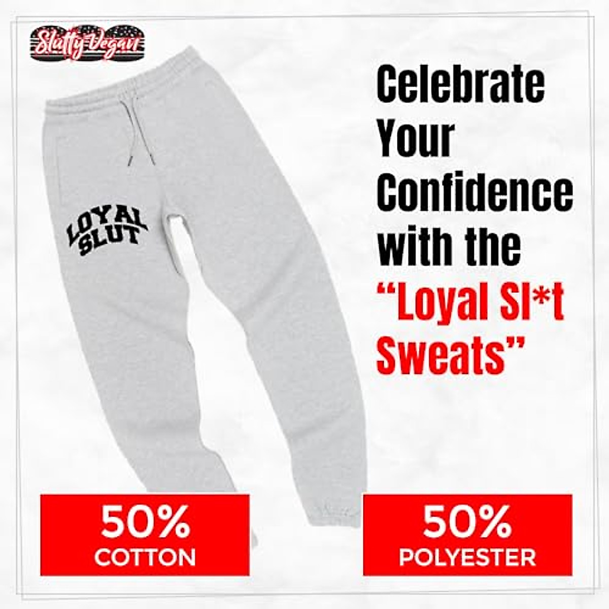 Slutty Vegan Loyal Slut Sweatpants, Lightweight Unisex Joggers with Pocket, Fleece Sweatpants High Waisted Joggers Pants, (US, Alpha, Large, Regular, Regular) Grey
