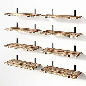 YGEOMER Floating Shelves, Set of 8, Rustic Wall Shelves, Wood Floating Shelf for Bedroom, Living Room, Book and Bathroom（Carbonized Black）