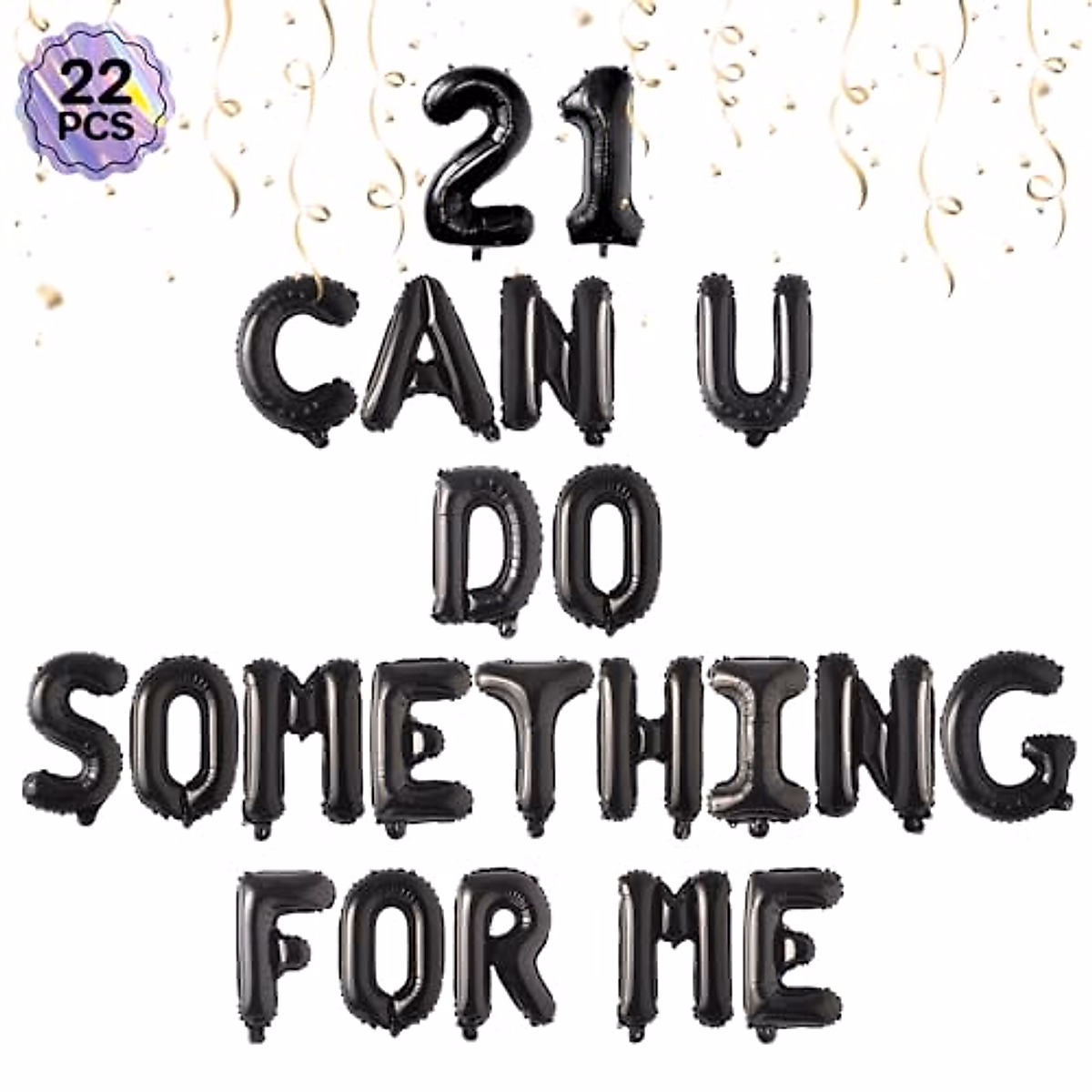 Generic 21st Birthday Balloon Banner, Black Color Scheme, Includes 1 Golden Ribbon and 2-3 Plastic Straws