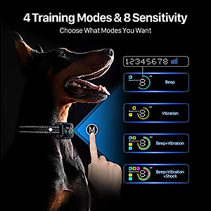 Dog Bark Collar, DINJOO Bark Collar for Large Medium Small Dogs,Smart Bark Collar,Rechargeable Anti Barking Training Collar with 8 Adjustable Sensitivity,Bark Shock Collar with Beep Vibration Shock