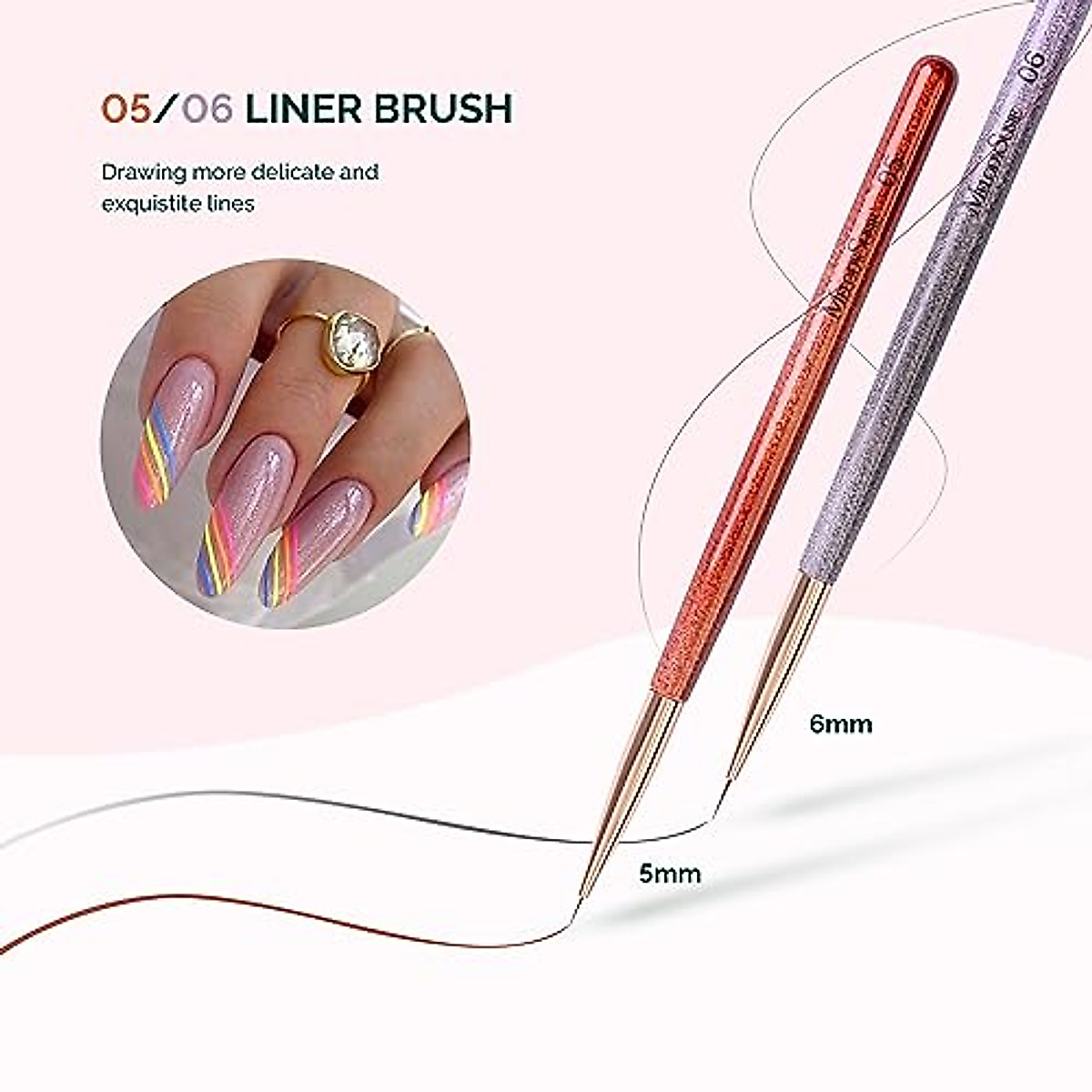 MelodySusie Nail Art Brushes Set,7pcs Professional Pen Nail Gel Brush,Nail Extension and Builder Brush,Liner Brush 2 Sizes Dotting Tools,Gradient Fashion Design for Home DIY Salon Use
