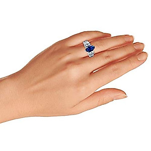 Bling Jewelry Sterling Silver 2ct Marquise Blue Sapphire Color CZ Bar Side Stone Engagement Ring - Size 7