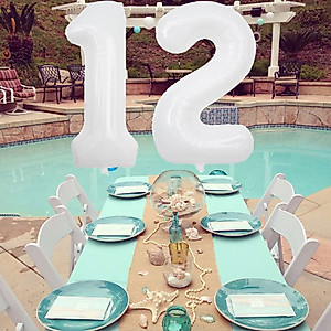 40 Inch Large White 21 Numbers Balloons Giant Helium Big Foil 12 Digital Balloon Sweet 12th 21st Birthday Party Girl Women for Boy Man Anniversary Decorations Supplies