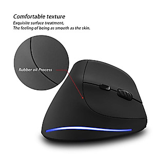Attoe Vertical Mouse Wireless, Right Handed 2.4GHz Wireless Ergonomic Rechargeable Vertical Mouse with 3 Adjustable DPI 1000/1600/2400, 6 Buttons,Compatible with PC, Desktop,Mac (Black)