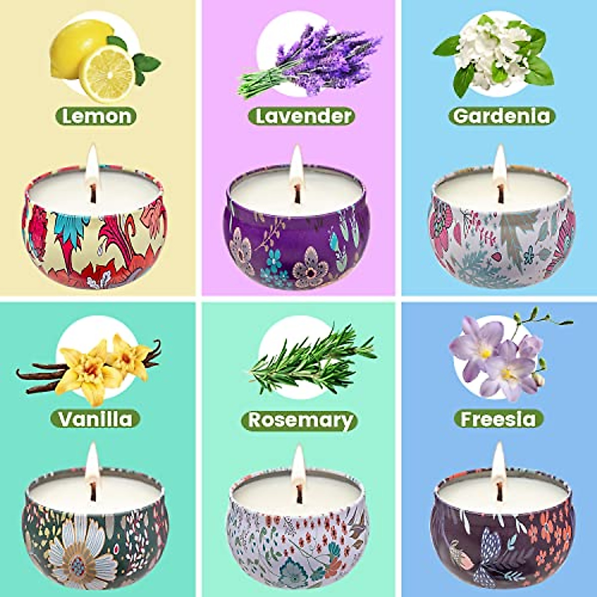 Scented Candles Gift Set for Women, 6 Pack Aromatherapy Candles for Home Scented, Natural Soy Wax Candles with Fragrance, Stress Relief, Gift for Birthday, Mother's Day, Christmas
