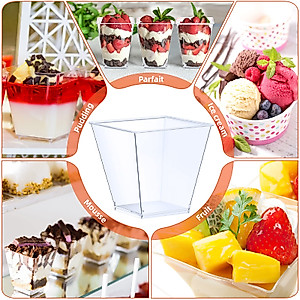 Zubebe Dessert Cups 8 oz Clear Plastic Appetizer Cups Small Square Dessert Bowls Mini Serving Cups for Tasting Party, Baby Shower Party, Wedding, Birthday Party Favor (200 Pcs)