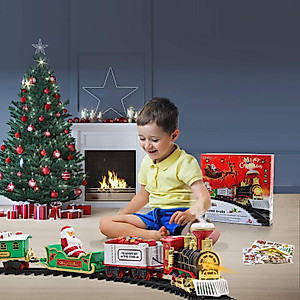 Hot Bee Electric Train Set, Toy Train Sets for Boys 4-7, Around The Christmas Tree Train Toys w/Smoke, Realistic Lights & Sounds, for 3 4 5 6 7 8+ Year Old Kids Boys Girls
