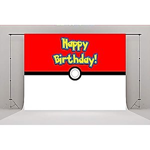 7X5ft Cartoon Video Game Birthday Photography Backdrops Magical Pet Red and White Ball Photo Background Party Table Banner Back Drop Decor