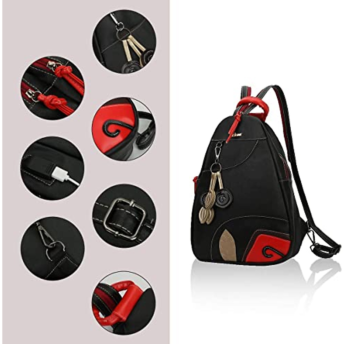 Eshow Small Backpack Purse for Women PU Leather Women's Backpack 2 Way Convertible Casual School Backpacks Hobo Handbag-2 Pcs
