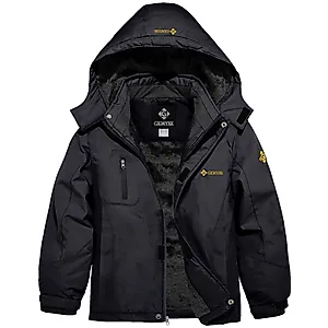 GEMYSE Boy's Waterproof Ski Snow Jacket Fleece Windproof Winter Jacket with Hood (Black,8)