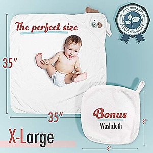 FOREVERPURE Baby Gift Hooded Towel 100% Organic Bamboo Cotton, Super Absorbent, for Boys and Girls. Ultra Soft, X-Large, 35 x 35 inches. Perfect with Washcloth and Greeting Card (White)
