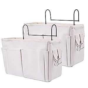 Scakbyer Bedside Caddy, 2PCS Bedside Storage Hanging Bag Bunk Bed Storage Caddy for Dormitory Room, Hospital Bed Rails, Baby Bed, Camp - White