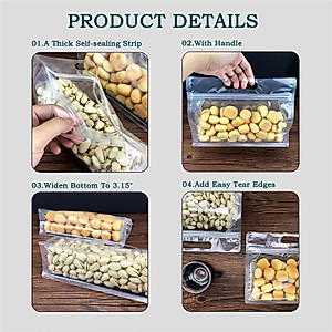 16Pack Transparent Plastic Flat Bottom Storage Bags with Carry Handle for Holding Food,Sealing Zipper Packaging Things Containers Convenient and Portable to Outing (13.78x11.8)
