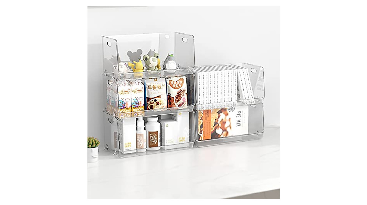 Nicunom 2 Pack Stackable Plastic Storage Bins Open Front, Clear Pantry ...