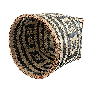 Ipetboom Bamboo Woven Waste Basket: Decorative Trash Basket Farmhouse Round Trash Can Rattan Garbage Bin Wicker Laundry Basket for Bathroom Kitchen Home Office