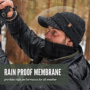 TOP-EX Waterproof Winter Wool Knit Hat with Visor, Mens Brim Beanie & Scarf Set, Women Cold Weather Skull Stocking Cap Fleece Lined & Neck Cover Black,X-large XL XXL XXXL Extra Large Big Head Oversize