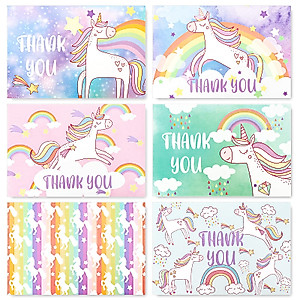 AnyDesign Thank You Cards 30 Pack Rainbow Note Cards with Matching Seal Stickers Envelopes Cartoon Greeting Blank Cards for Baby Shower Wedding Birthday Party Supplies, 4 x 6 Inch