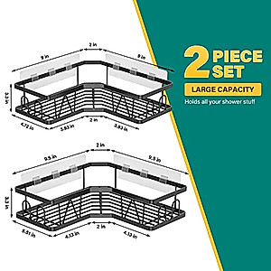 MBTTODF Corner Shower 2-Pack Shower Organizer Corner Shower Shelf with Sopa Dish Adhesive Stainless Steel Shower Rack for Bathroom Storage (Matte Black) (2-Pack)