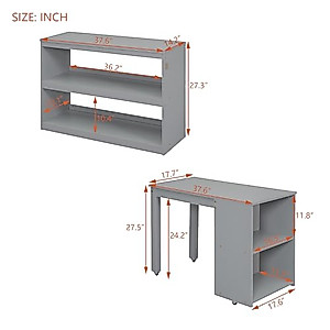 VilroCaz Twin Size Low Loft Bed with Retractable Writing Desk and 3 Drawers, Wooden Loft Bed Frame with Storage Stairs and Shelves for Kids Teens Boys Girls, Sturdy Slats Support (Grey-SRT)