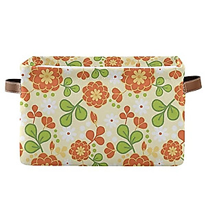 ALAZA Retro Orange Kimono Floral Storage Basket for Shelves for Organizing Closet Shelf Nursery Toy, Fabric Collapsible Storage Organizer Bins Decorative Baskets with Handles Cubes