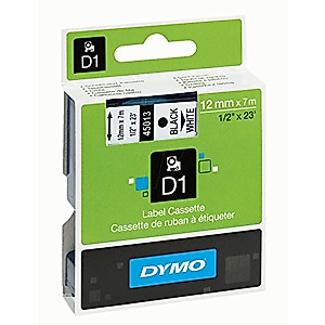 DYMO 45013 D1 Tape Cartridge for Dymo Label Makers, Created Specifically for Your LabelManager and LabelWriter Duo Label Makers, 1/2-inch x 23 Feet, Black on White, Pack of 4