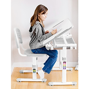 VIVO Gray Height Adjustable Childrens Desk and Chair Set | Kids Interactive Workstation