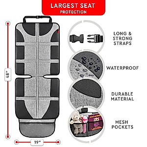 Helteko Car Seat Protector, Large Seat Cover for Child Carseat, Extra Waterproof & Stain Resistant, Thickest Padding Baby Mats Under Car Seats for Leather Seats, 2 Mesh Storage Pockets, 1Pack (Gray)