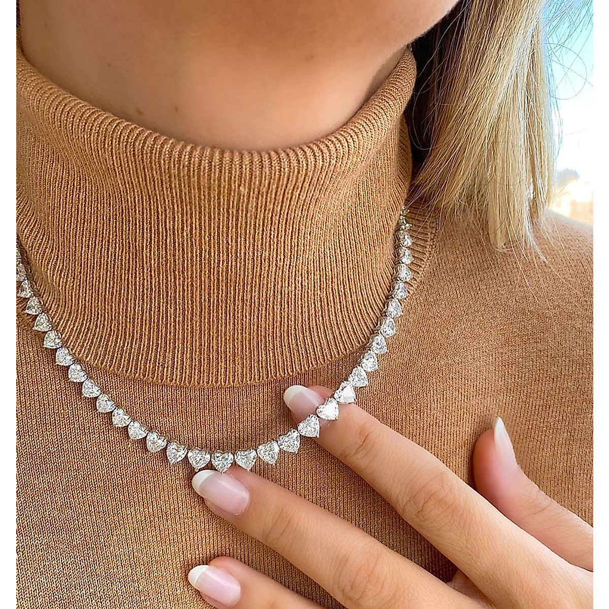ATJMLADYJEWELRY Iced Out Bling 2022 Valentine's Day Gift Women Jewelry 5mm Heart Shaped Cubic Zirconia CZ Tennis Choker Necklace (Silver White), (R362)