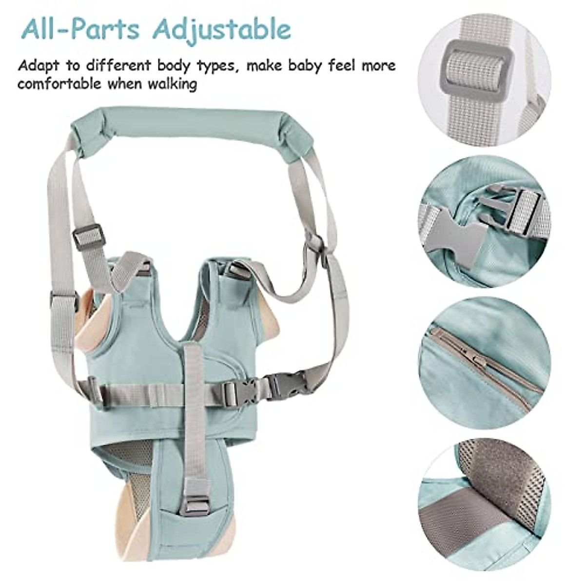 Ocanoiy Baby Walking Harness Handheld Baby Walker Assistant Belt Adjustable Toddler Infant Walker Safety Harnesses Standing and Walking Learning Helper with Detachable Crotch for 9-24 Month (Green)