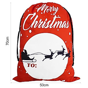 ulafbwur Hand Washable Santa Bag Reusable with Reindeer Sleigh Design Large 70x50cm Size Heavy Duty Cotton Material Festive Drawstring for Red