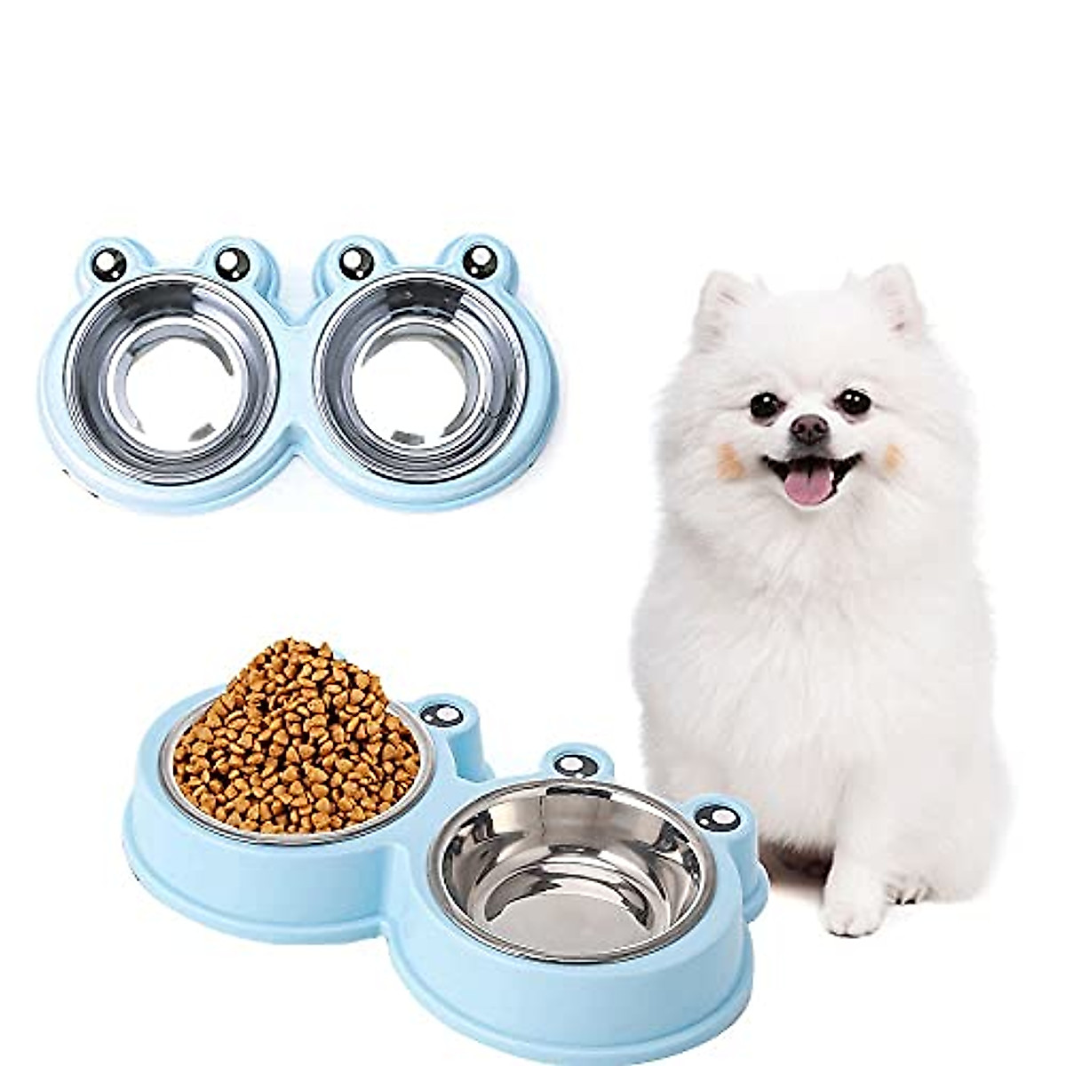 FUUIE Bowls for Food and Water Pet Bowls Dog Food Water Feeder Stainless Steel Pet Drinking Dish Feeder Cat Puppy Feeding Supplies Small Dog Accessories (Color : Blue)