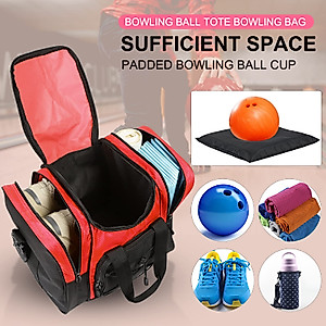 DAFISKY Bowling Ball Bag for Single Ball - Bowling Ball Tote Bag with Padded Ball Holder, 2 Pockets fit Bowling Shoes Up to Mens Size 14 and Accessories(Red)