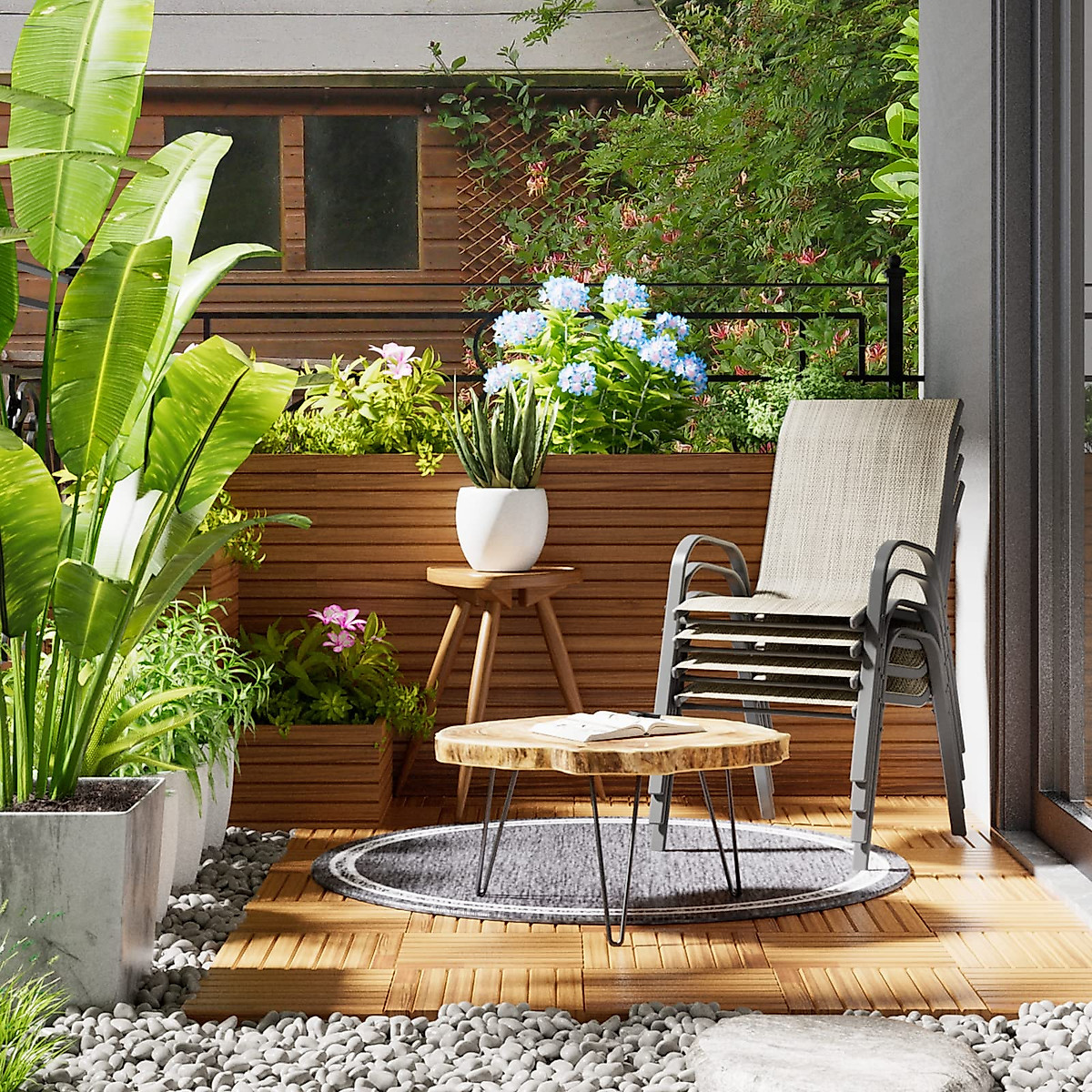 UDPATIO Patio Dining Chairs Set of 4, Outdoor Furniture Chairs, Breathable Seat Fabric and Alloy Steel Frame for Backyard, Porch, Garden, Poolside (Brown)