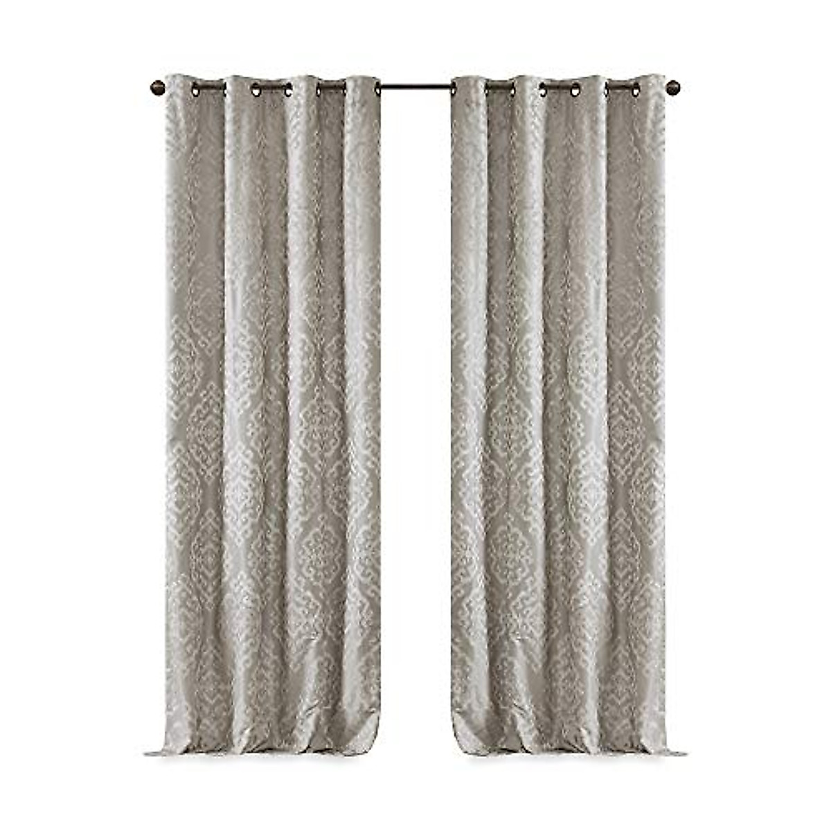 Sun Smart Mirage 100% Total Blackout Single Window Curtain, Knitted Jacquard Damask Room Darkening Curtain Panel with Grommet Top, 50 x 108 in, Silver