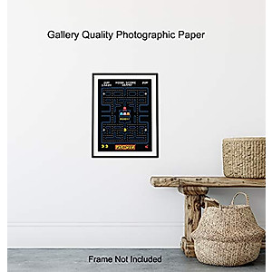 Pacman Arcade Game Poster - 8x10 Pac Man Wall Decor - Cool Unique Gift for Boys, Men, Gamer, Video Game, Arcade Games, Xbox, Nintendo, Gaming Fan - Game Room Decor