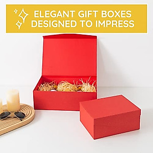 Soul & Lane Red and Gold Magnetic Gift Boxes for Presents (Pack of 2): Stackable Gift Cartons with Lids, Rectangle Christmas Boxes, Bridesmaid Gifts Containers, Decorative Nesting Keepsake Boxes